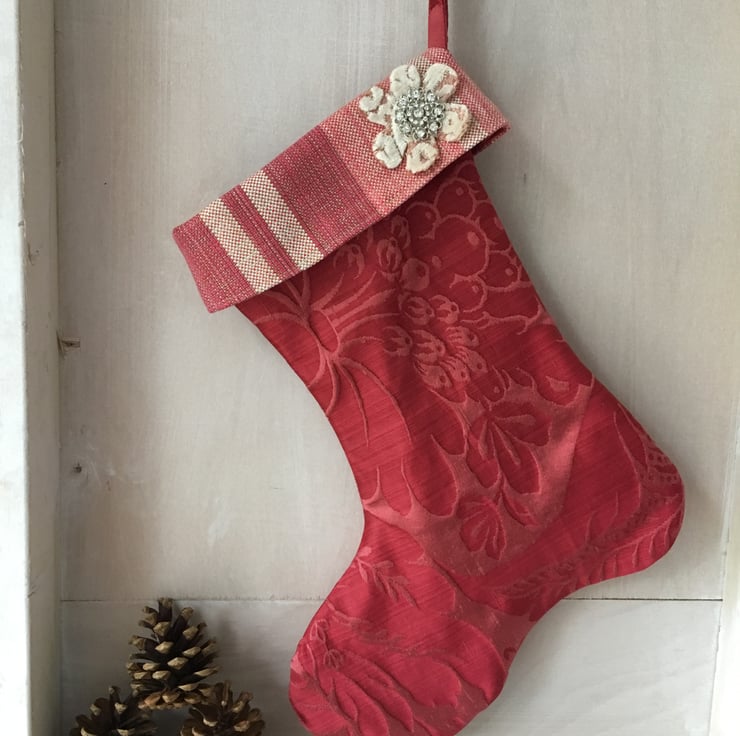 Red Silk Christmas Stocking - Folksy