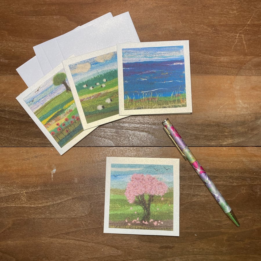 Variety pack of 4 blank note cards, original te... - Folksy
