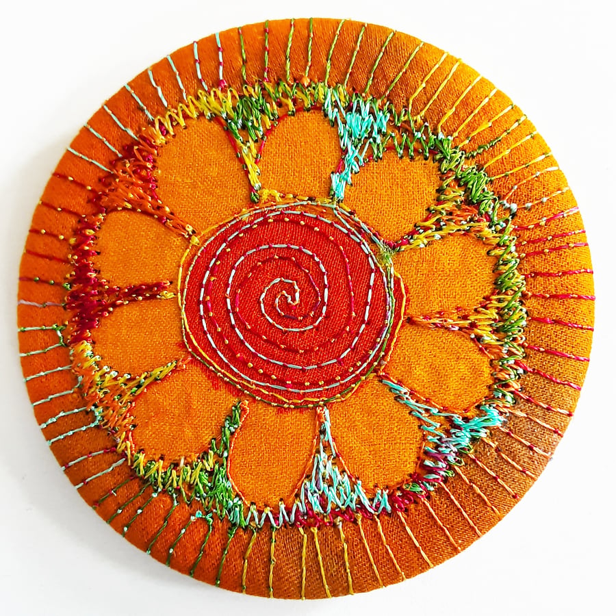 58mm Fabric Badge with Free Machine Embroidery ... - Folksy