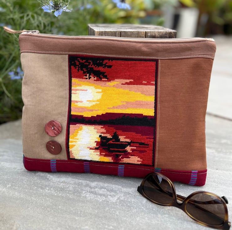 Repurposed sunset tapestry large soft pouch wit... - Folksy