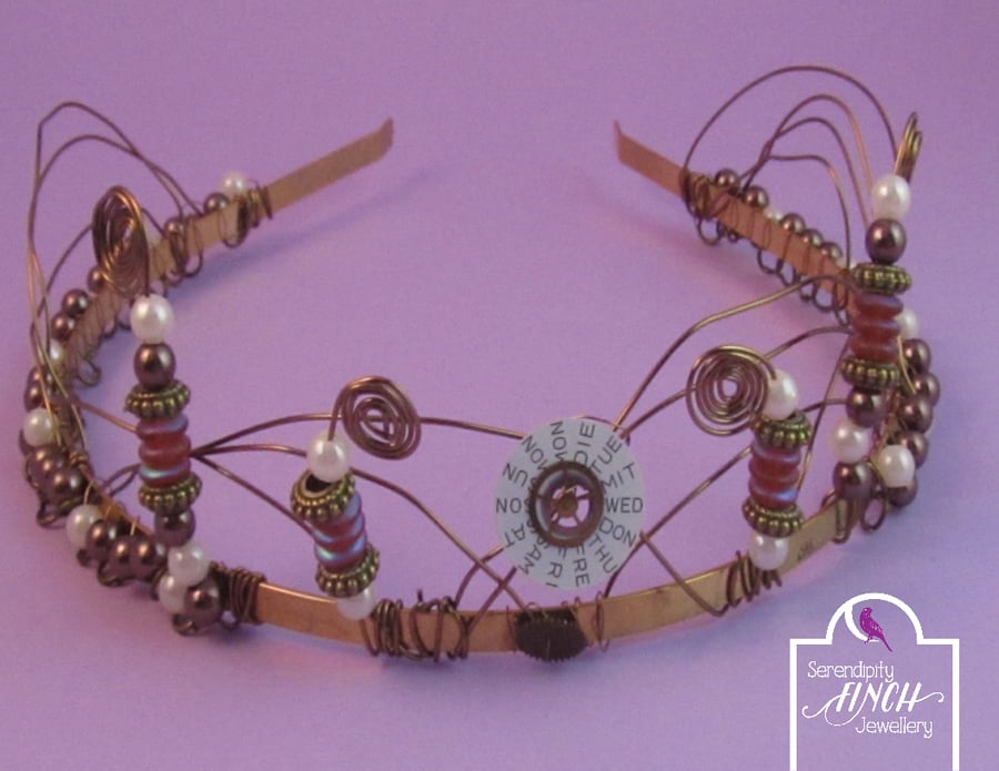 Steampunk Valve Brown White Gold Coloured Tiara - Folksy