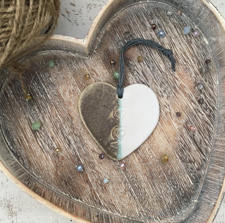 Hand made Loveheart hanger, ceramic lovehearts,... - Folksy