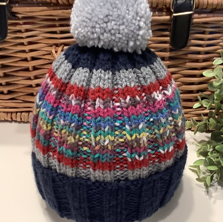 Gender Neutral Ribbed Large Pom Pom Beanie Hat ... - Folksy