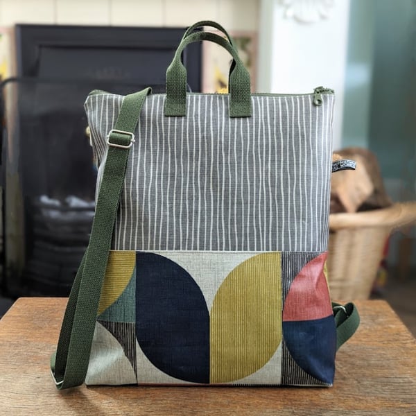 Backpack - Oilcloth Geometric Print Backpack wi... - Folksy