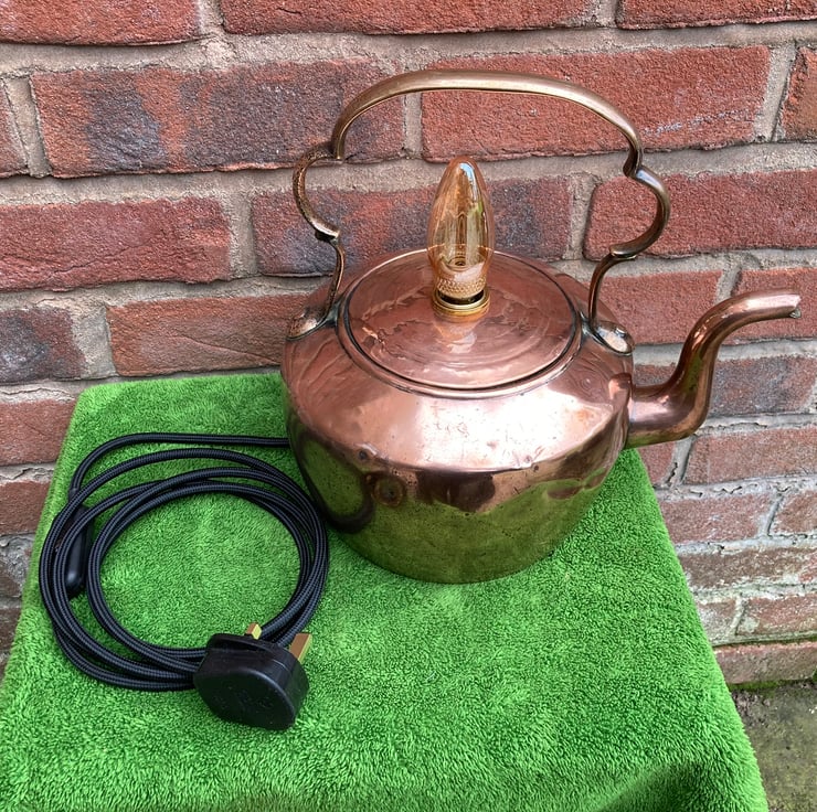 Copper Kettle Table Lamp, Farmhouse or Cottage ... - Folksy