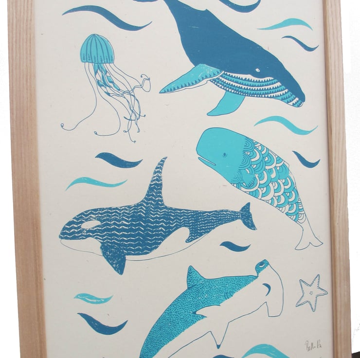 Art print 'Under The Sea' a 2 colour screen pri... - Folksy