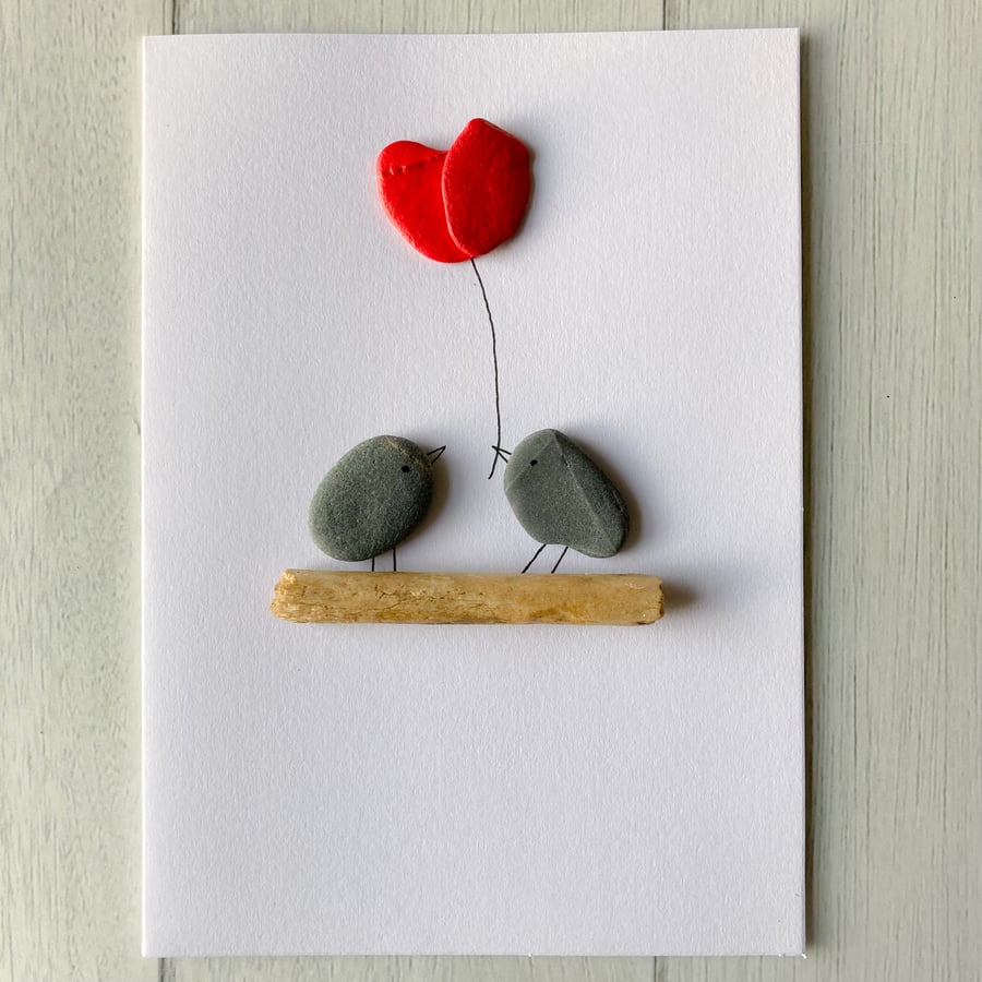 SALE Pebble bird and balloon greeting card - Folksy