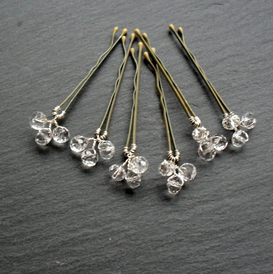 Set of Six Crystal Hair Pins - Folksy