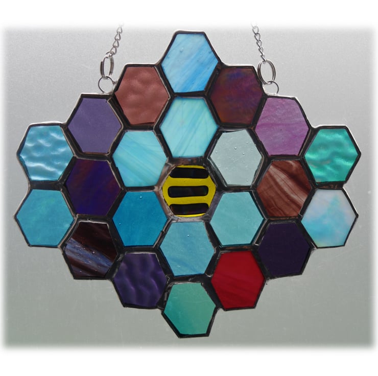 Honeycomb Bee Stained Glass Suncatcher - Folksy