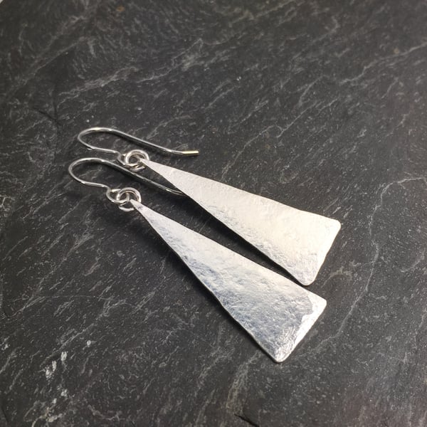 Fine silver long triangle drop earrings - Folksy