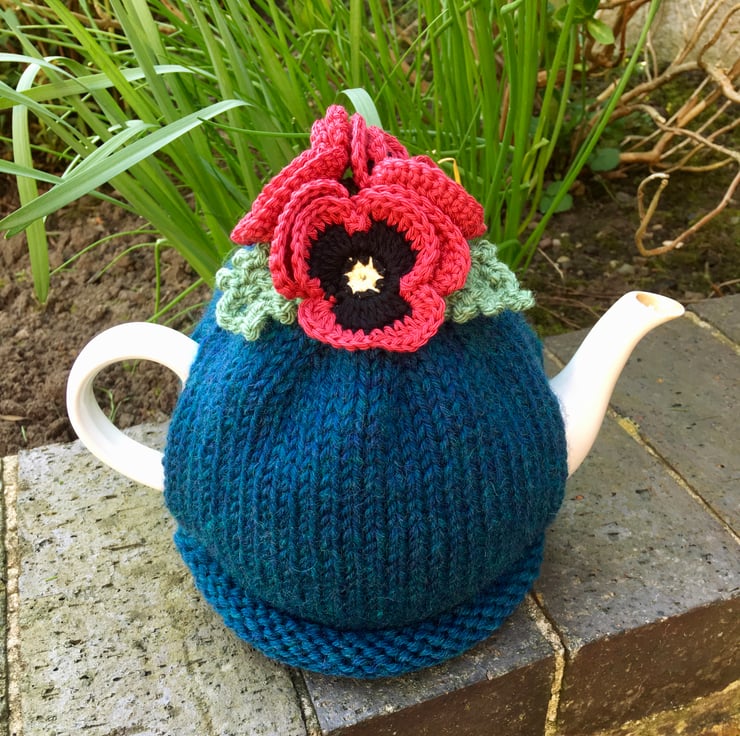 Pretty Pansy Tea Cosy, Wool Knitted Tea Cozy - Folksy