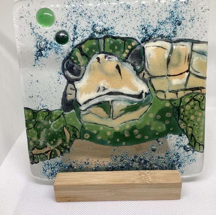 Fused Glass Hand Painted Sea Turtle Art OOAK - Folksy