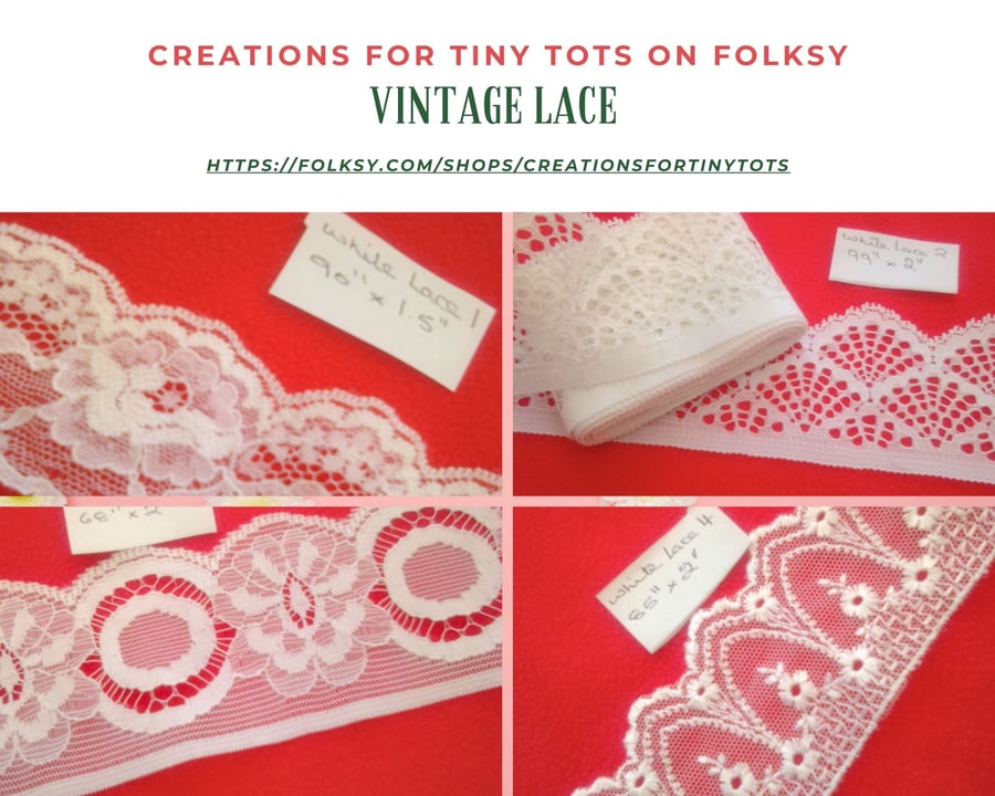 Vintage White Lace Trim, 4 Different Designs, C... - Folksy