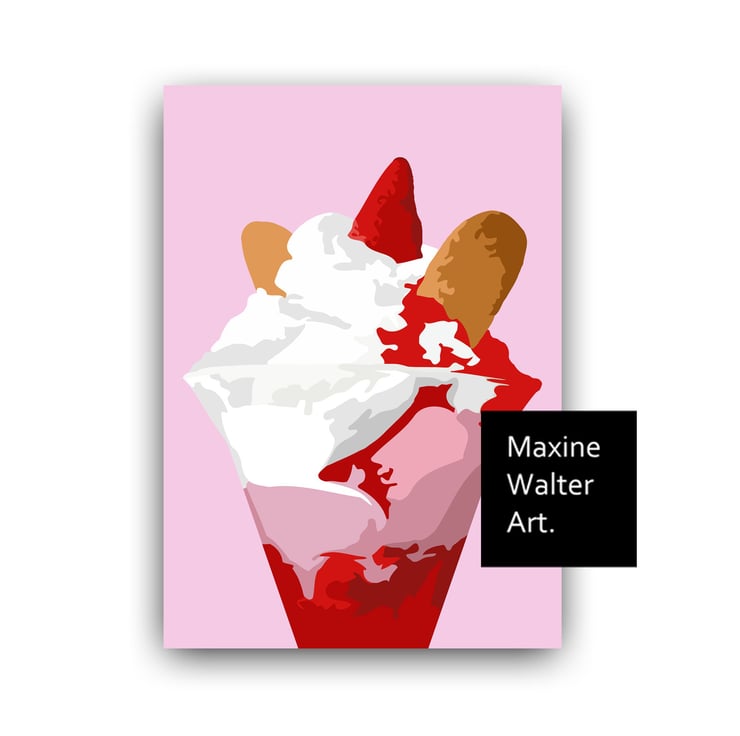 Candy pink Ice cream sundae foodie print for ki... - Folksy