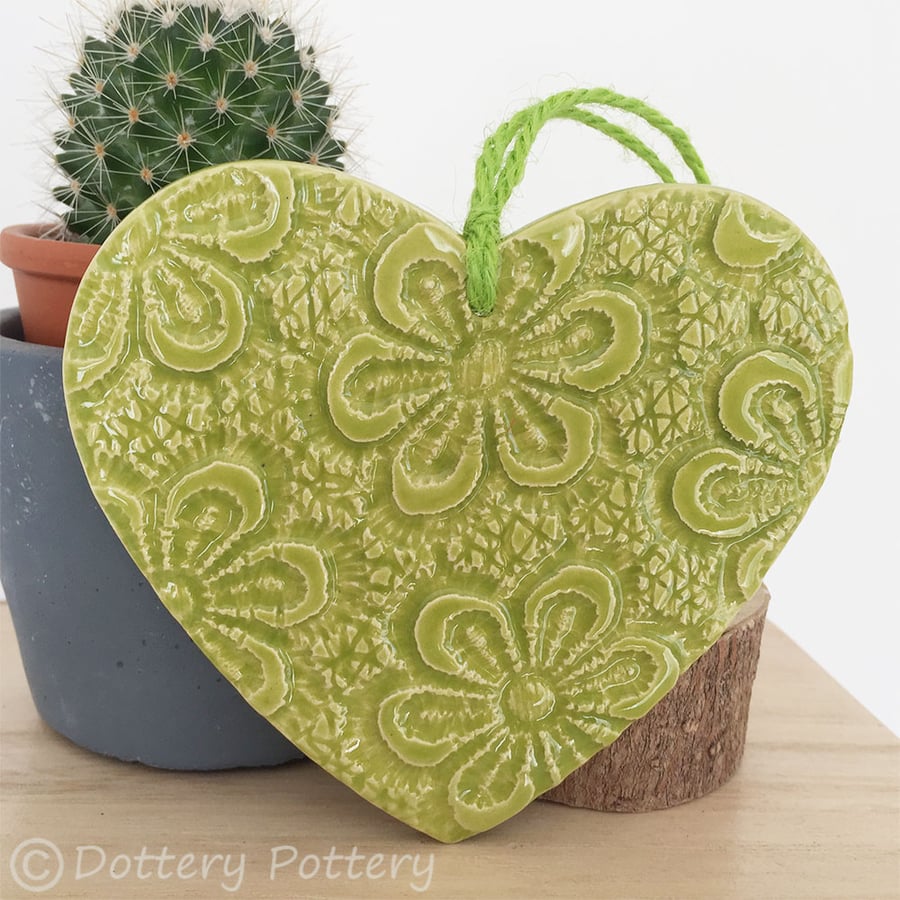 Ceramic heart hanging decoration Pottery Heart ... - Folksy