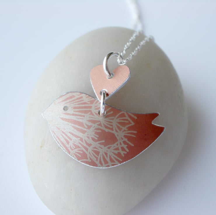 Orange bird necklace pendant with dandelion see... - Folksy