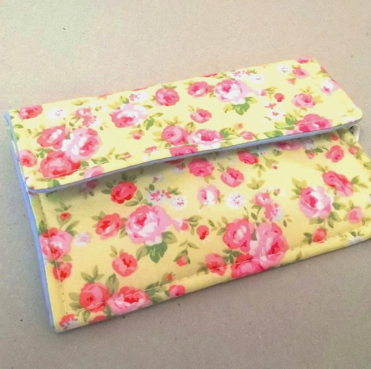 Card wallet, Lemon with pink flowers - Folksy