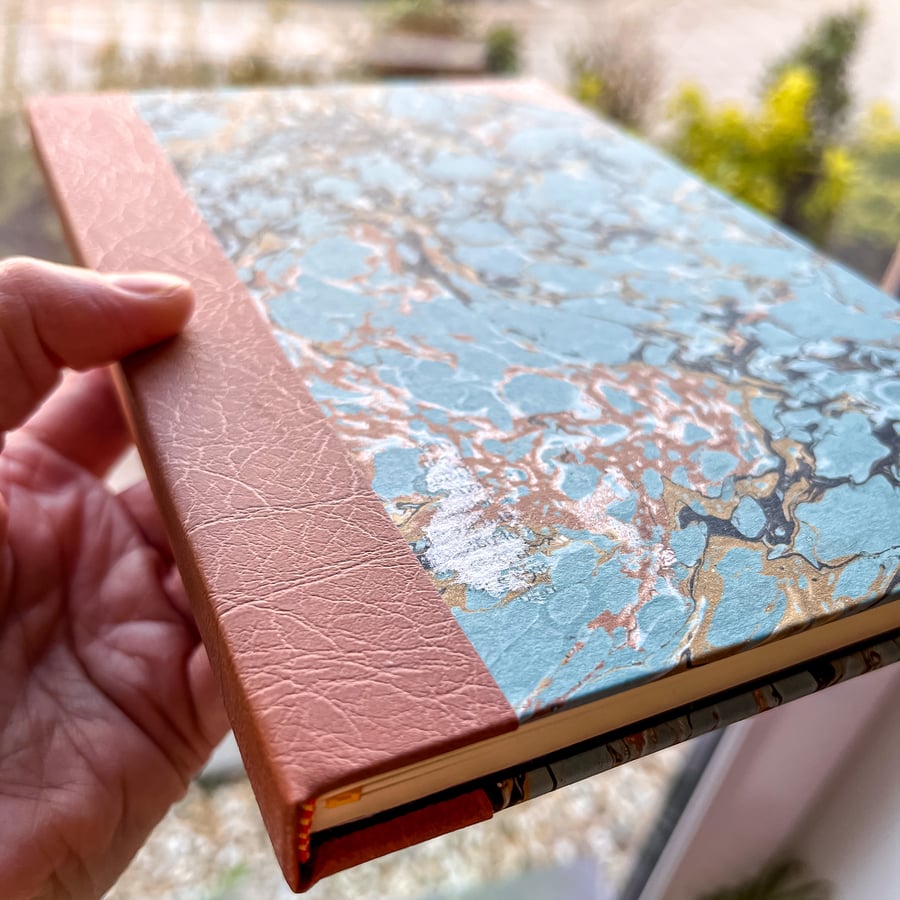 Personalised Blue and Gold Marble Notebook, A6 - Folksy