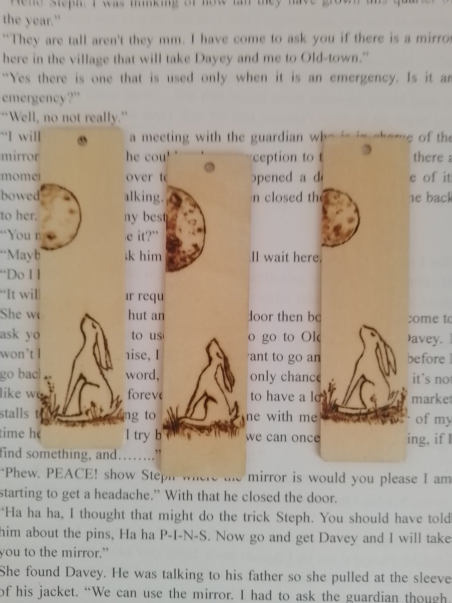 Moon gazing Hare, wooden Bookmark. Pyrography H... - Folksy