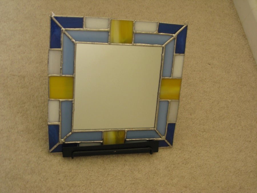 Square Mirror with Stained Glass Surround - Folksy