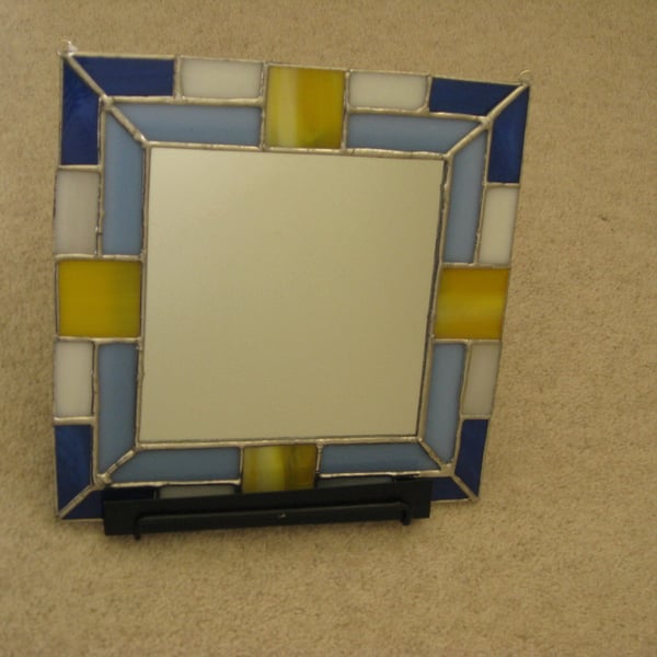 Square Mirror with Stained Glass Surround - Folksy