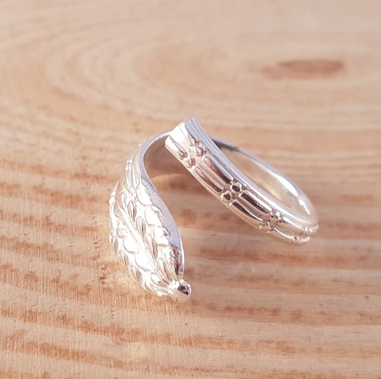 Sterling Silver Upcycled Laurel Spoon Handle Ring - Folksy