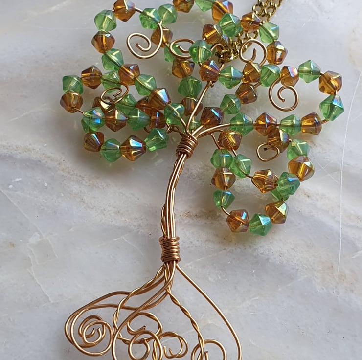 Golden Green Crystal Spiral Wire Tree - Folksy