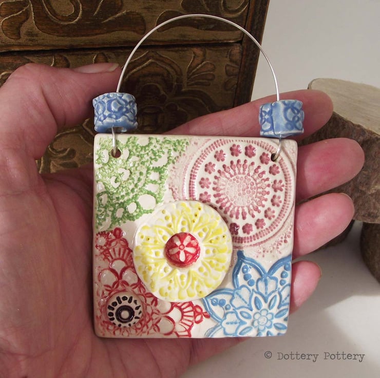 Small decorative ceramic tile with handmade bea... - Folksy