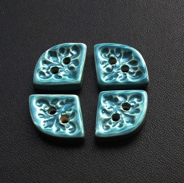 Set of four small turquoise ceramic buttons - Folksy