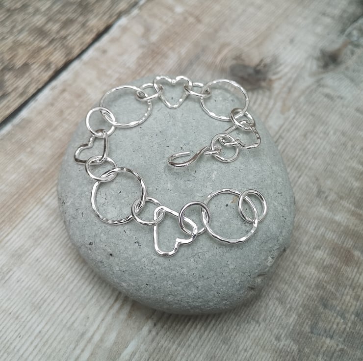 Sterling Silver Heart Chain Link Bracelet - Folksy