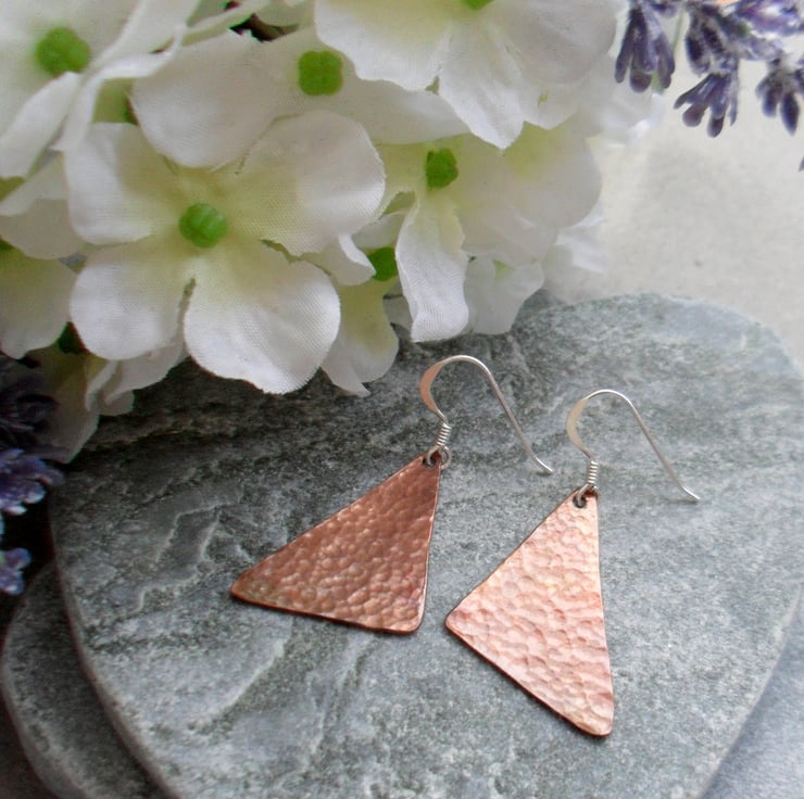 Oxidised Copper Drop Earrings With Sterling Si... - Folksy