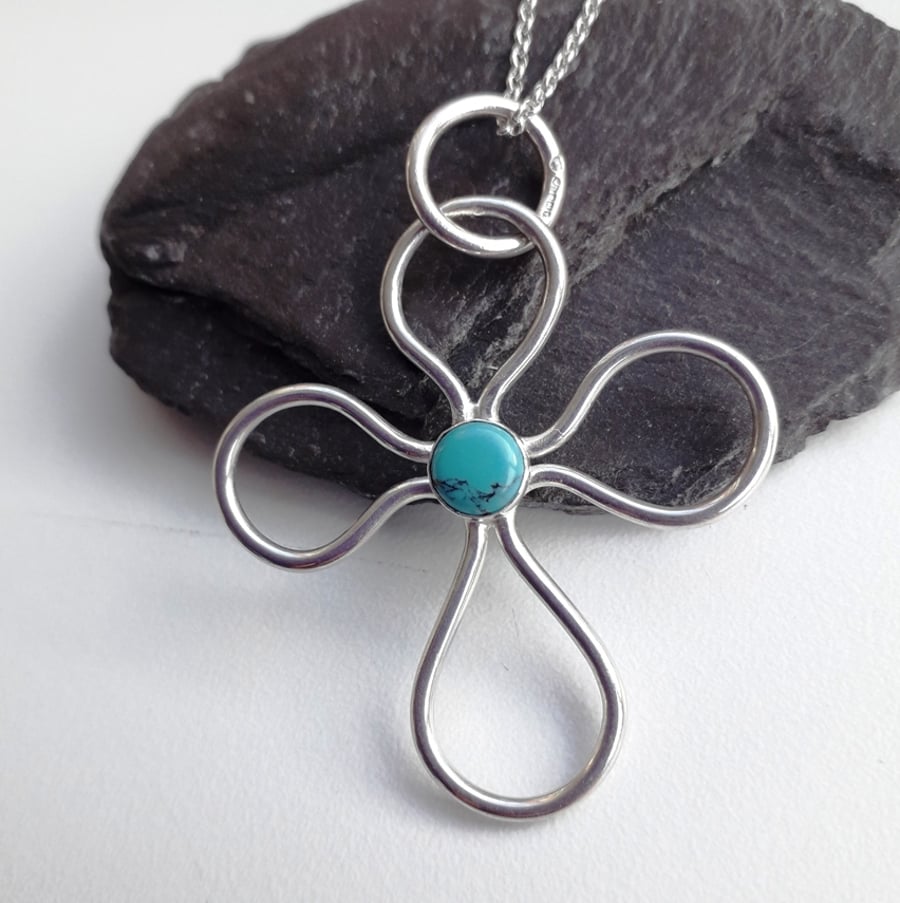 Large Outline cross pendant with Turquoise ster... - Folksy