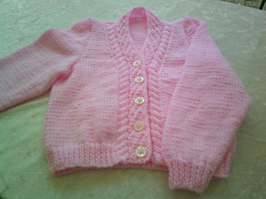 22 Inch Pink V Neck Cardigan with Cables and Fa... - Folksy
