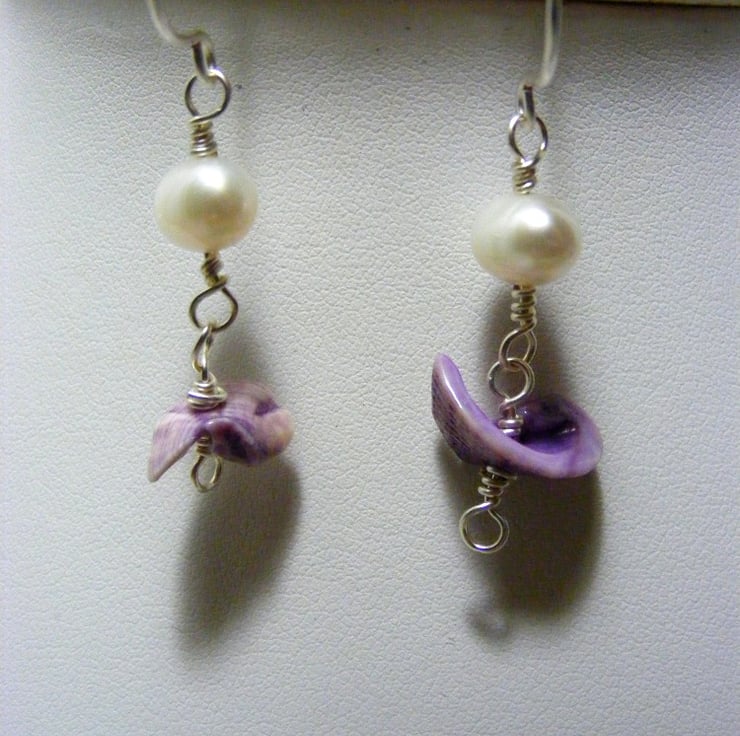 Freshwater Pearl and Cebu Purple Seashell Rosar... - Folksy