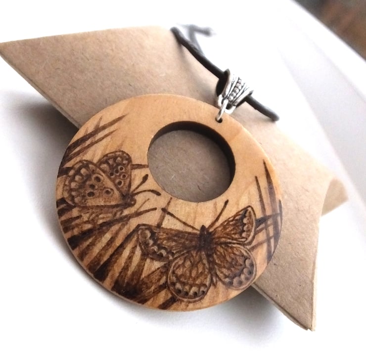 Beautiful Butterflies Wooden Pyrography Pendant... - Folksy