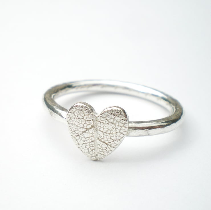 Autumn Leaves Silver Leaf Heart Ring - Folksy