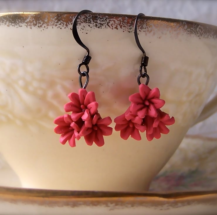 Pink fimo earrings, Rose flowers, Cute dangle e... - Folksy
