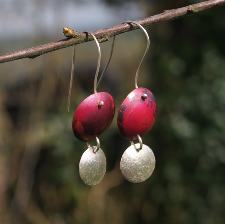 Red and Silver Circles Dangle Earrings - Folksy