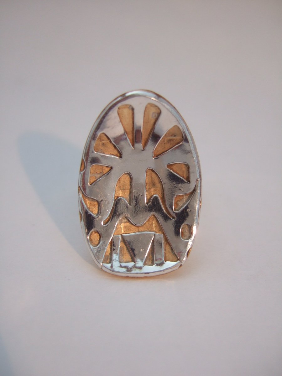 Sterling Silver and Copper Mask Ring - Folksy