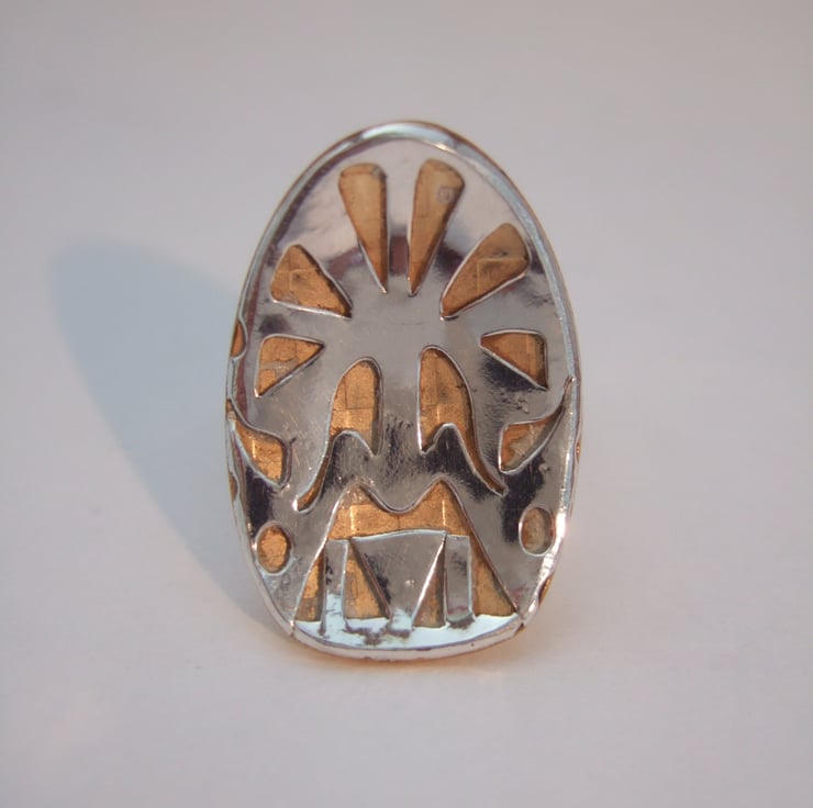 Sterling Silver and Copper Mask Ring - Folksy