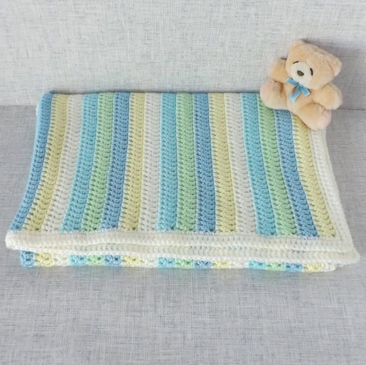 Baby blanket, crocheted blanket, striped blanket - Folksy
