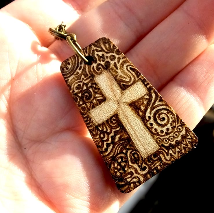 Pyrography patterned Crucifix. Christian Cross.... - Folksy
