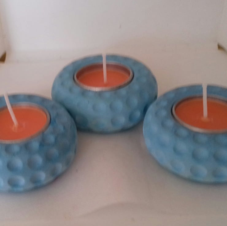 aquacast jesmonite three round candle holders l... - Folksy
