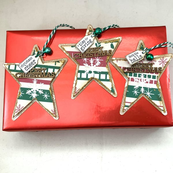 Handmade star jingle bell Christmas gift tags - Folksy