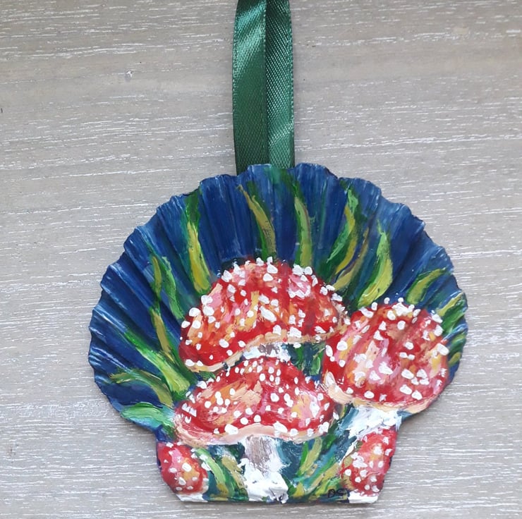 Fly Argaric Fungi handpainted Shell Wall Art. - Folksy