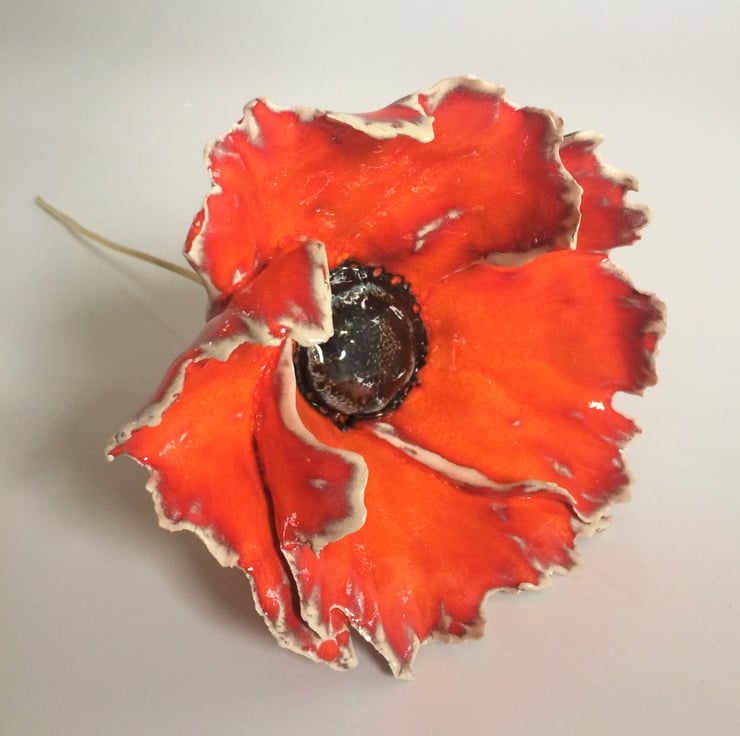 Red Ceramic Poppy - stemmed flower for floral a... - Folksy