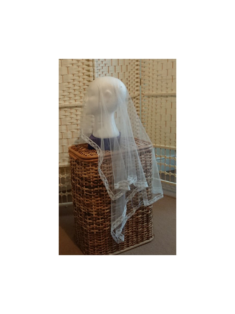 Square handmade veil with hand beaded lace trim... - Folksy