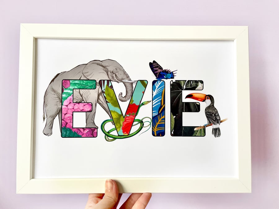Colourful Jungle Print A4 or A3 Custom Name Pri... - Folksy