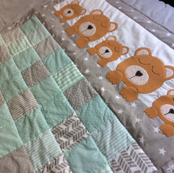 Handmade patchwork and applique baby quilt - Folksy