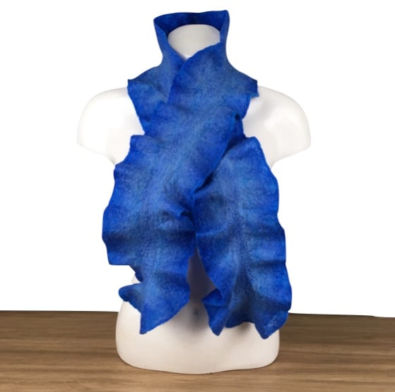 Seconds Sunday - Blue felted ruffle scarf, doub... - Folksy